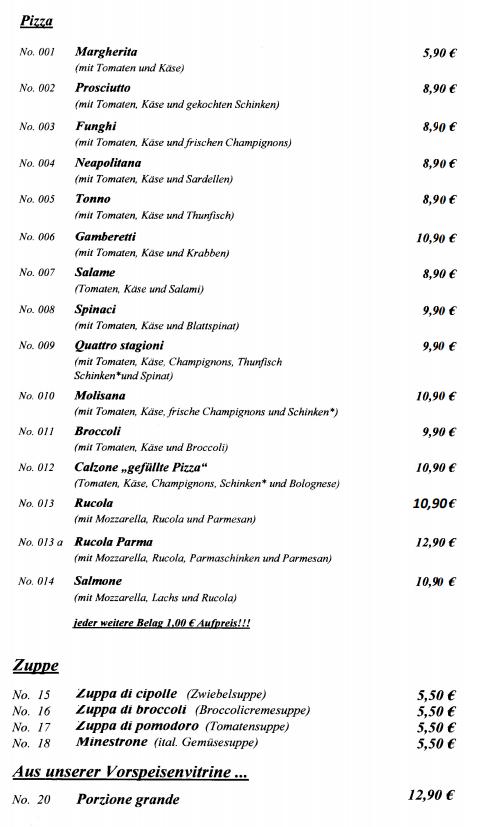 Menu at Casa Nonna restaurant, Solingen