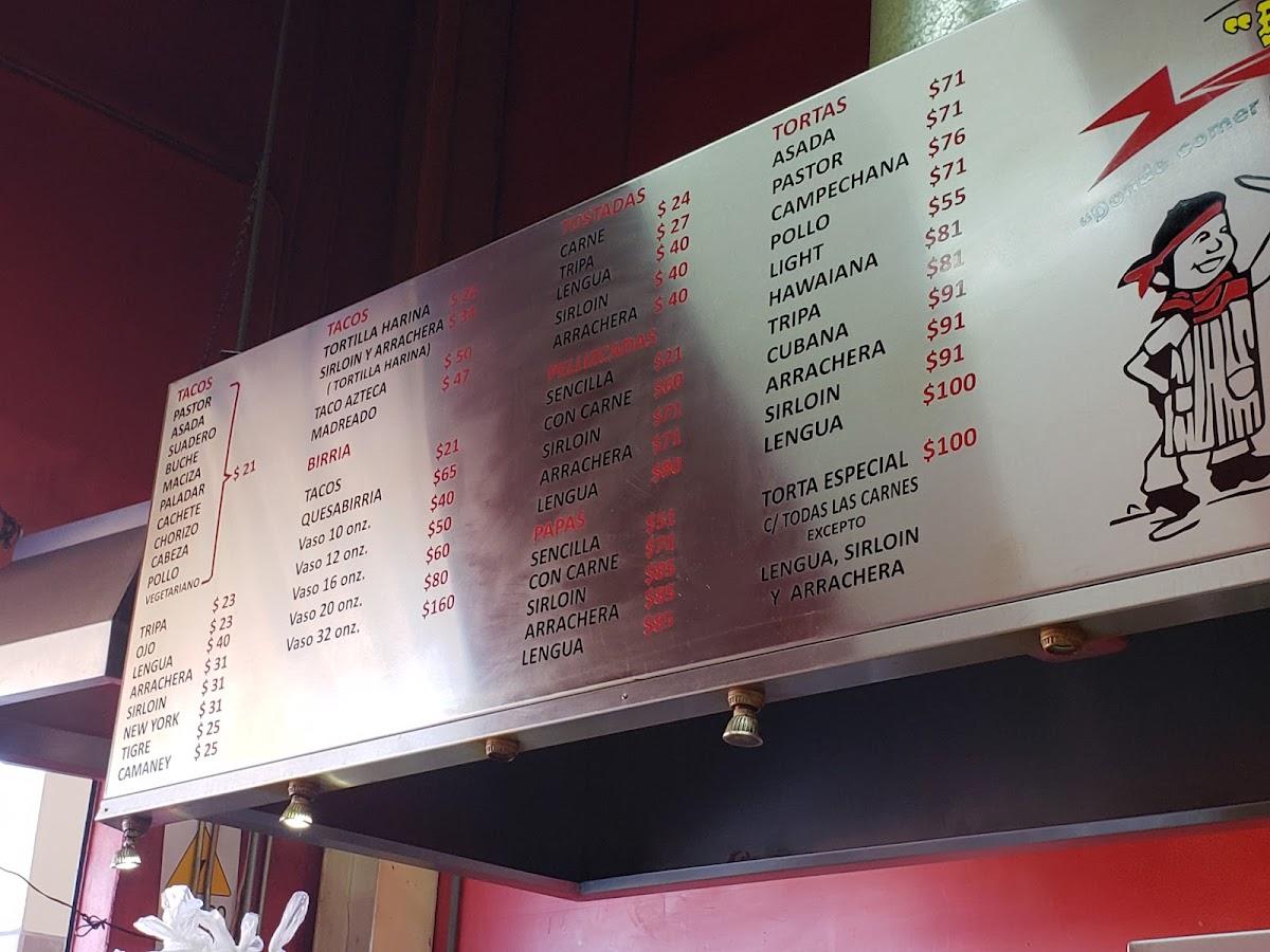Menu at Tacos el Chino restaurant, Tijuana, La Paz 8853