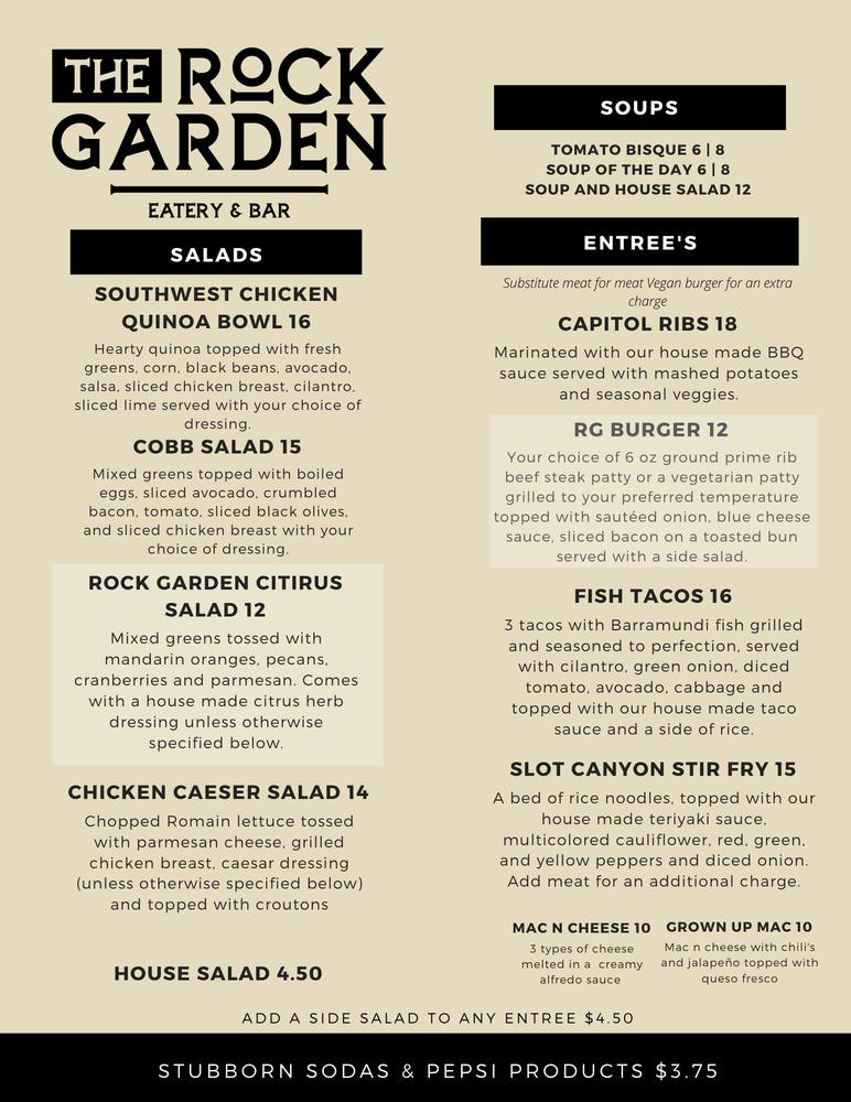 Menu at The Rock Garden Eatery and Bar, Torrey