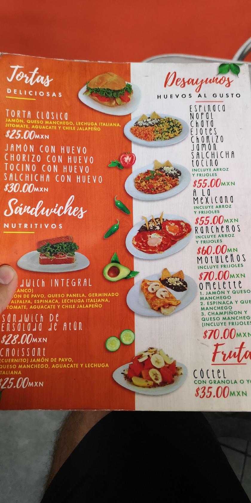 Carta del restaurante 100% Vida Natural, Cancún