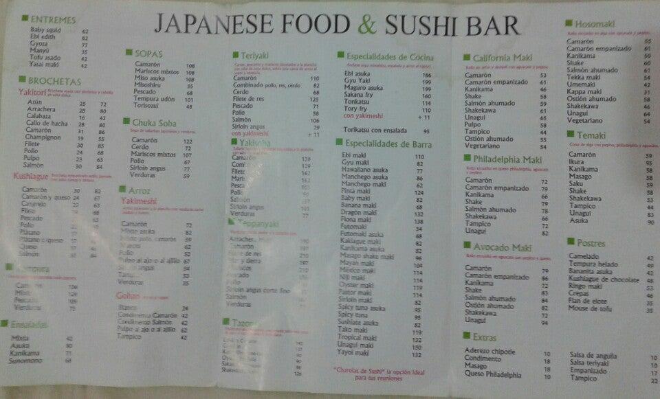 Carta de Asuka Coffe & Sushi Bar, Cuautla, Josefa Ortiz de Domínguez 4