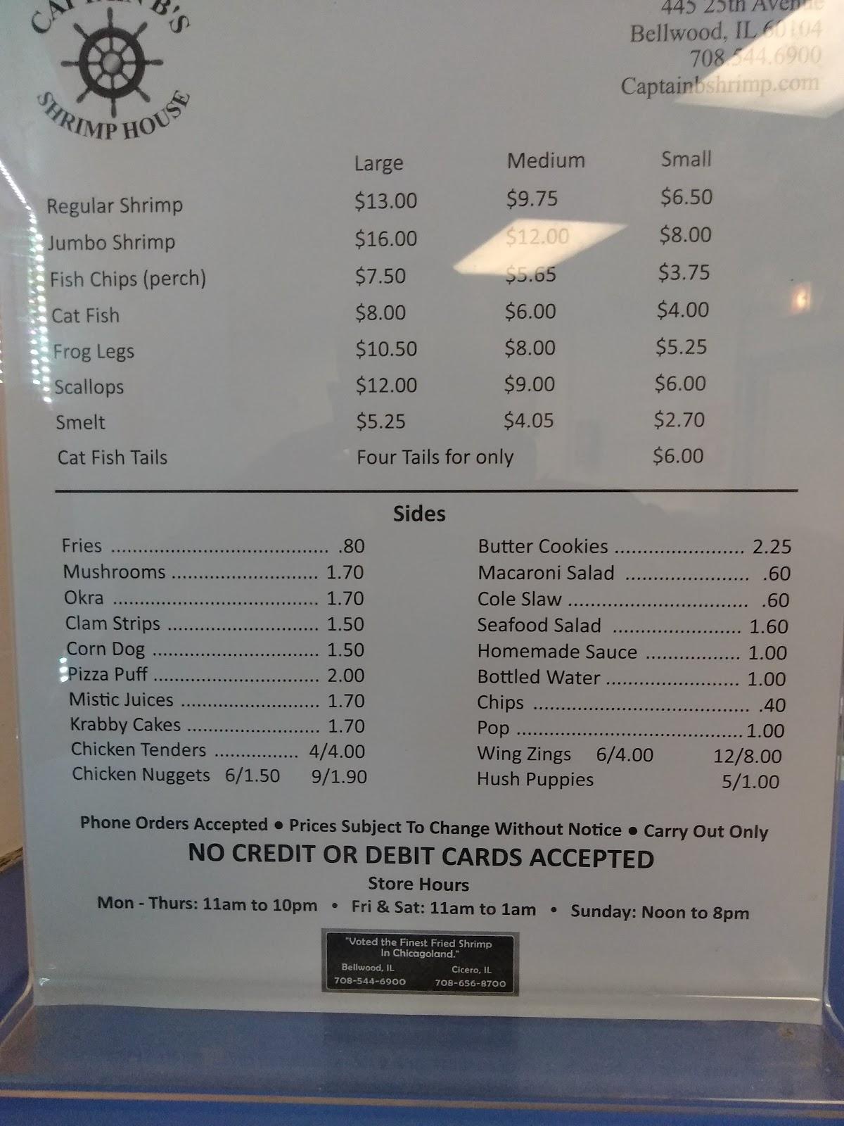 Menu at Captain B's Shrimp House II restaurant, Villa Park, 231 W North Ave