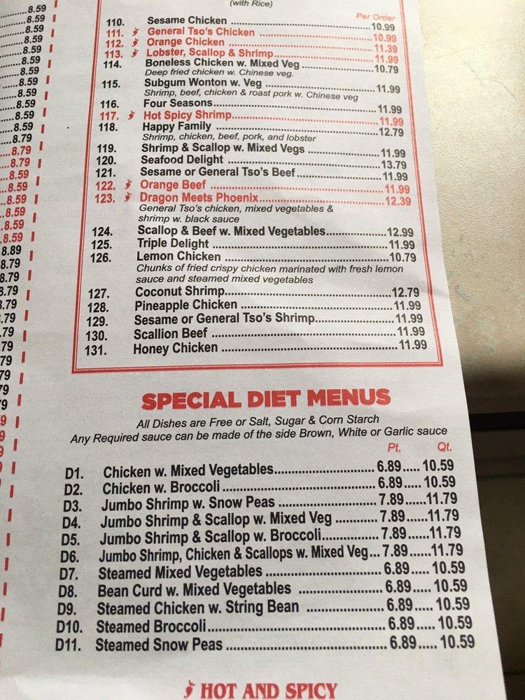 Menu at Chinatown AA restaurant, New Windsor