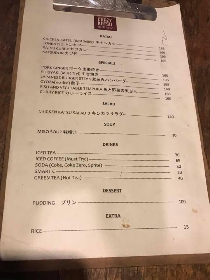 Menu at Crazy Katsu restaurant, Quezon City, #81 Unit I Maginhawa St.
