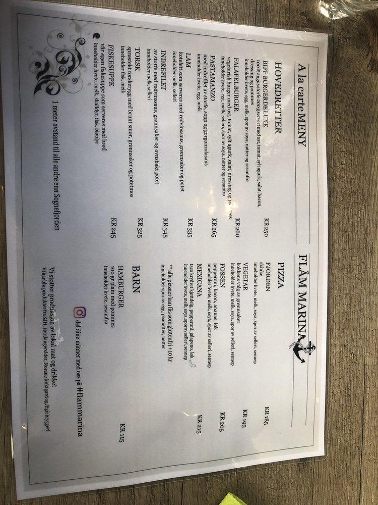 Carta del restaurante Flåm Marina & Apartments, Flåm