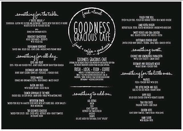 Menu at Goodness Gracious Cafe, Graceville