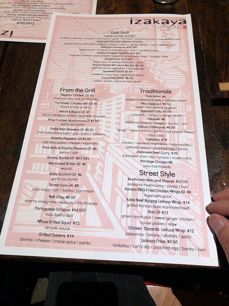 Menu at Izakaya restaurant, Houston