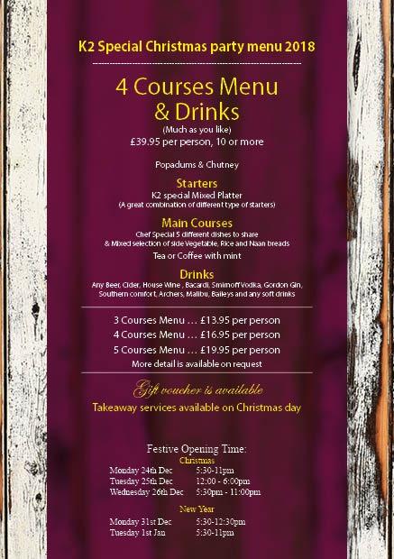Menu at K2 Indian Restaurant, Polegate