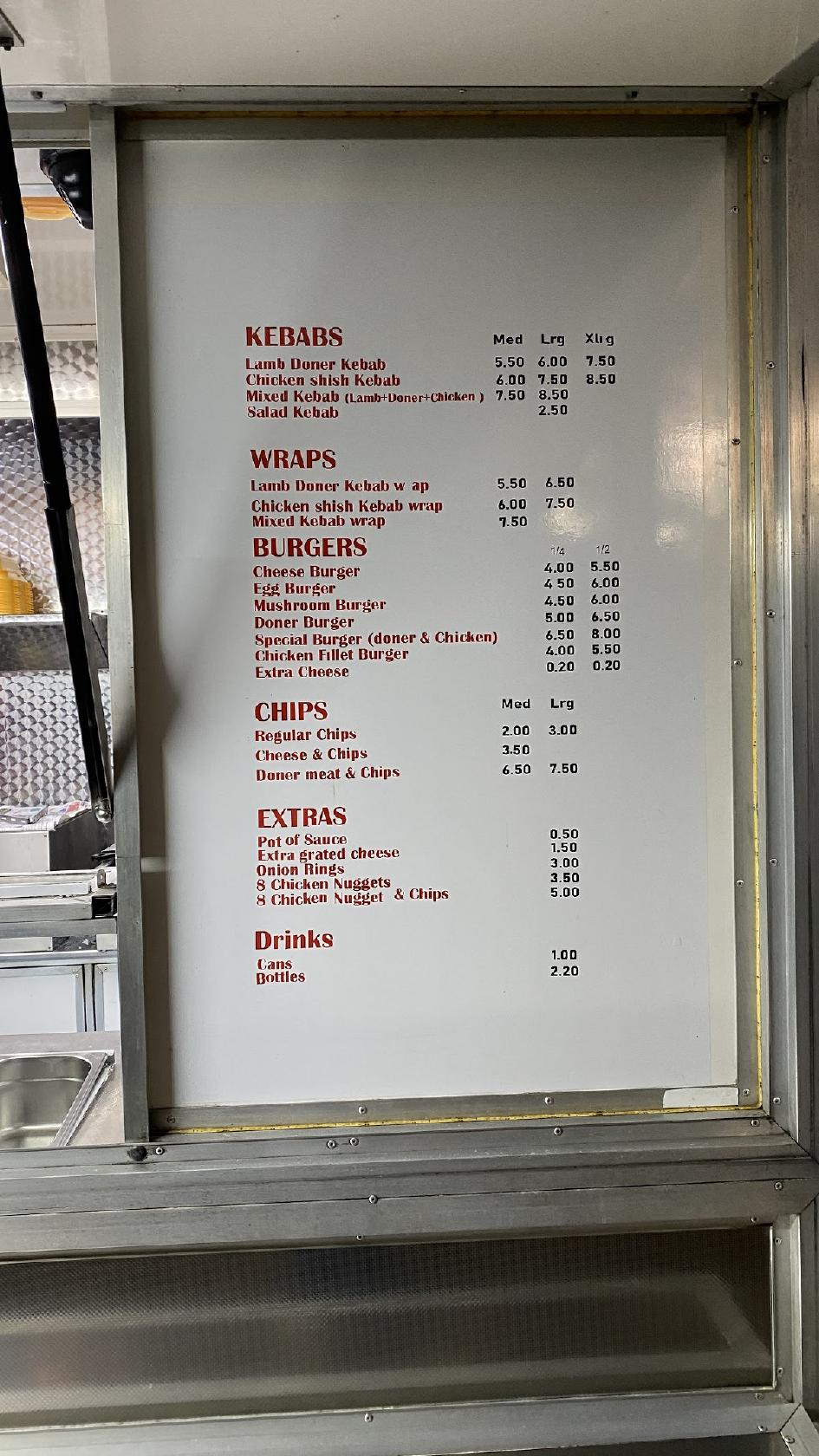 Menu at Marmaris Kebab Van restaurant, Waltham Chase