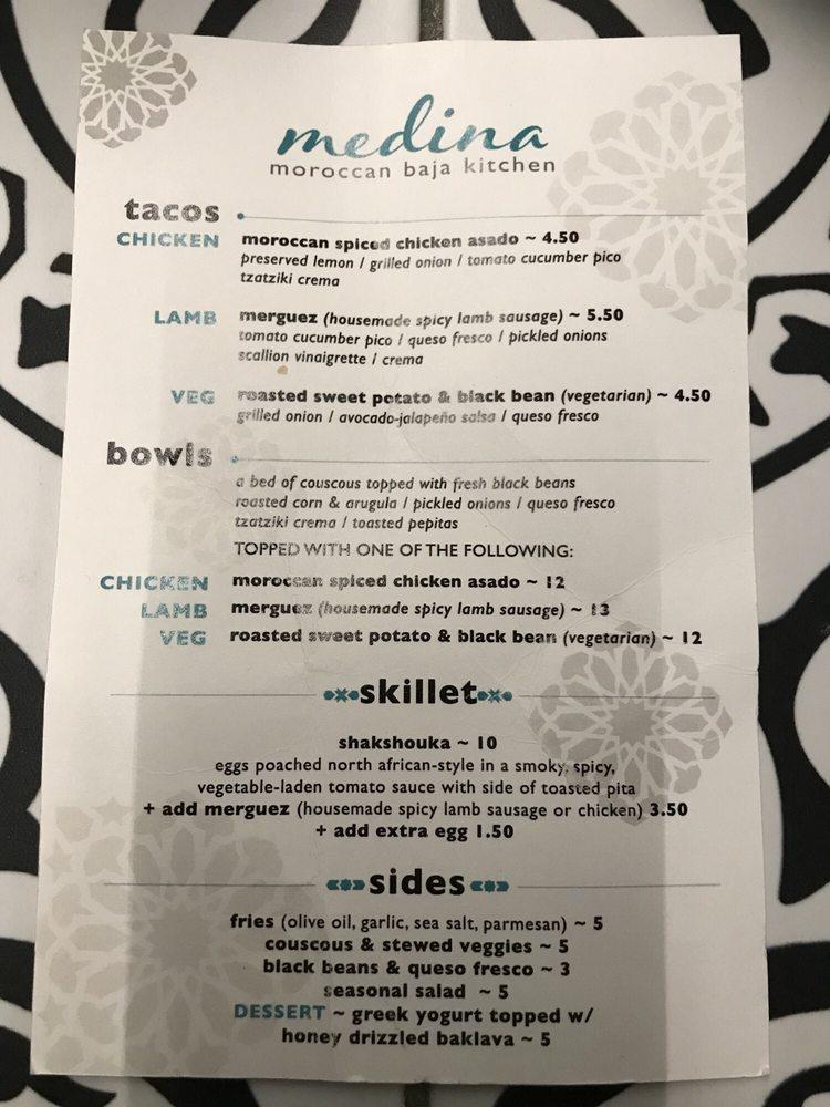 Menu at Medina restaurant, San Diego