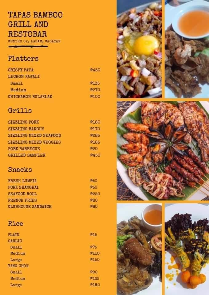 Menu at TAPAS BAMBOO GRILL AND RESTOBAR, Lasam