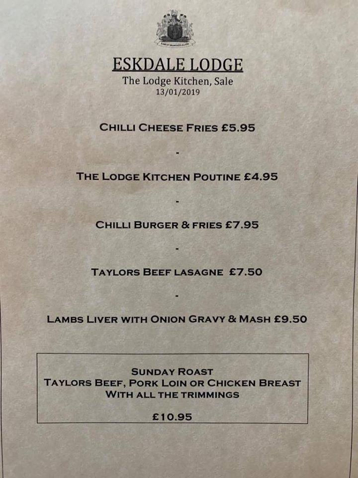 Menu at The Lodge Kitchen restaurant, Manchester