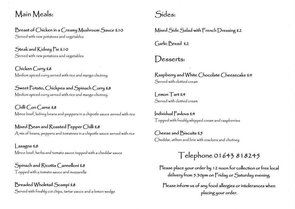 Menu at The Wheelhouse Restaurant, Minehead