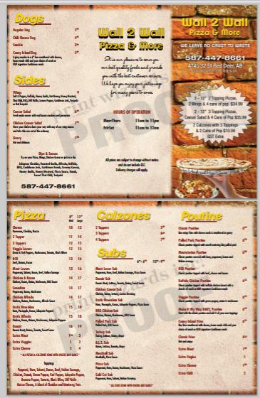 Menu at Wall 2 Wall Pizza N More pizzeria, Red Deer