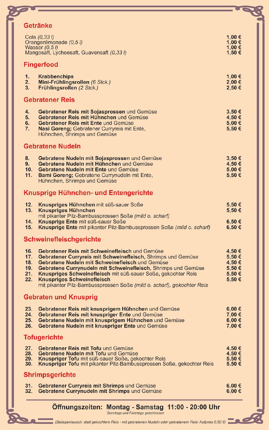 Speisekarte von Asia Imbiss Osterode pub & Bar, Osterode am Harz