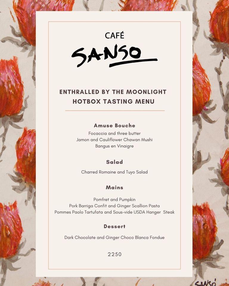 Menu at Cafe Sanso, San Juan, 32 V. Cruz