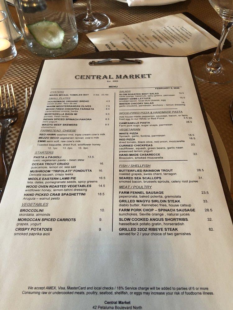 Menu at Central Market pub & bar, Petaluma