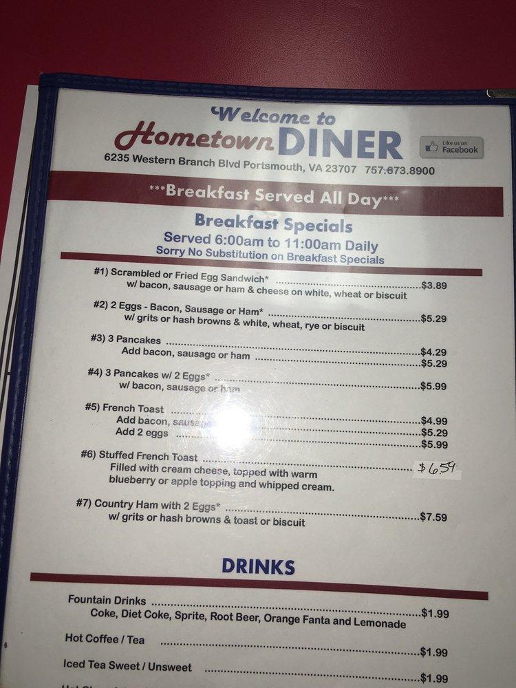 Menu at Hometown Diner restaurant, Portsmouth