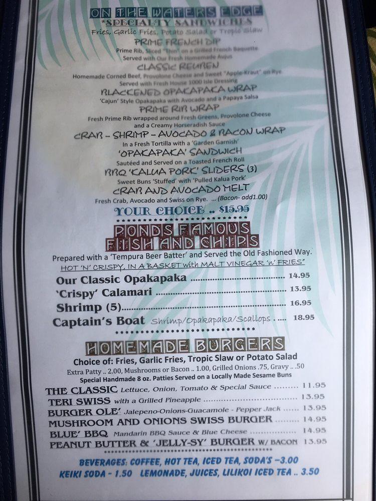 Menu at Ponds Hilo restaurant, Hilo