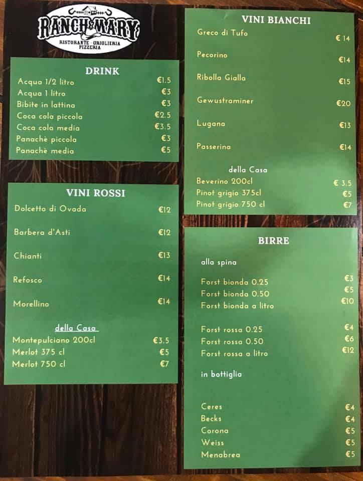 Menu at Ristorante Ranch Mary, Lesmo