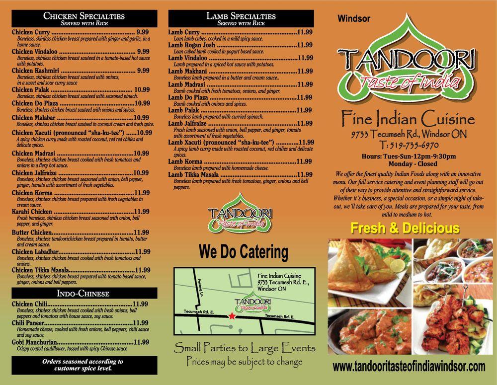 Menu at Tandoori Taste of India restaurant, Windsor