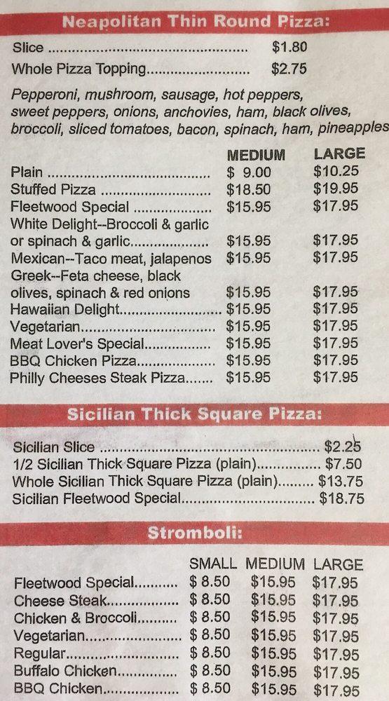 Menu at Fleetwood Pizza pizzeria, Fleetwood, 34 W Main St