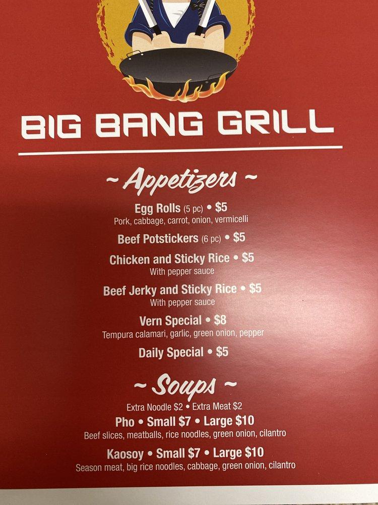 Menu at Big Bang Grill restaurant, Visalia, W Houston Ave