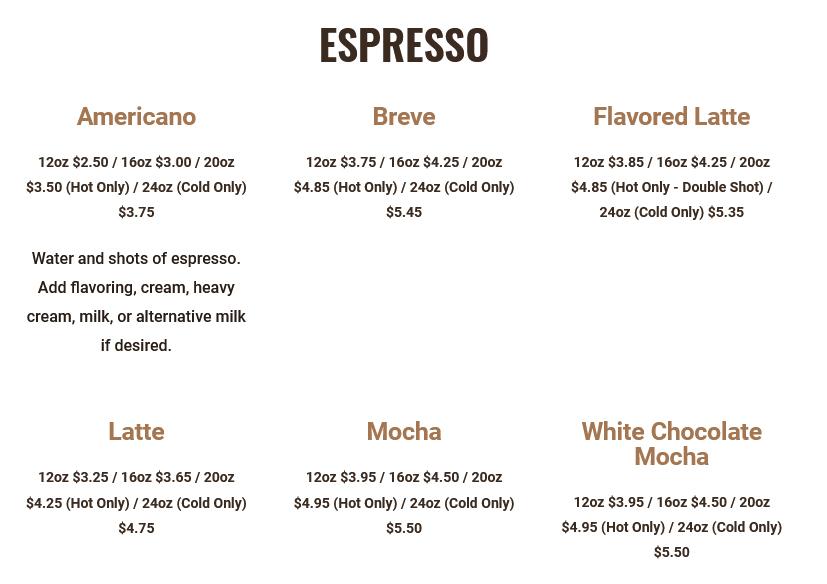 Menu at Classy N' Sassy Coffee, Billings, Broadwater Ave