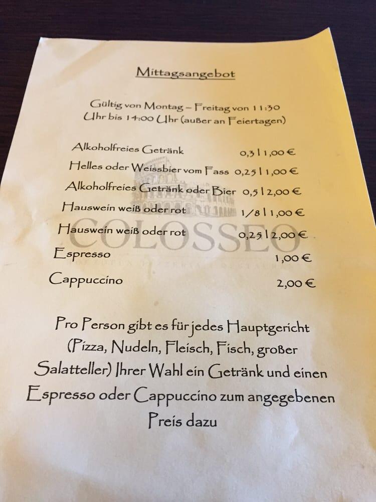 Menu at Colosseo pizzeria, Garmisch-Partenkirchen