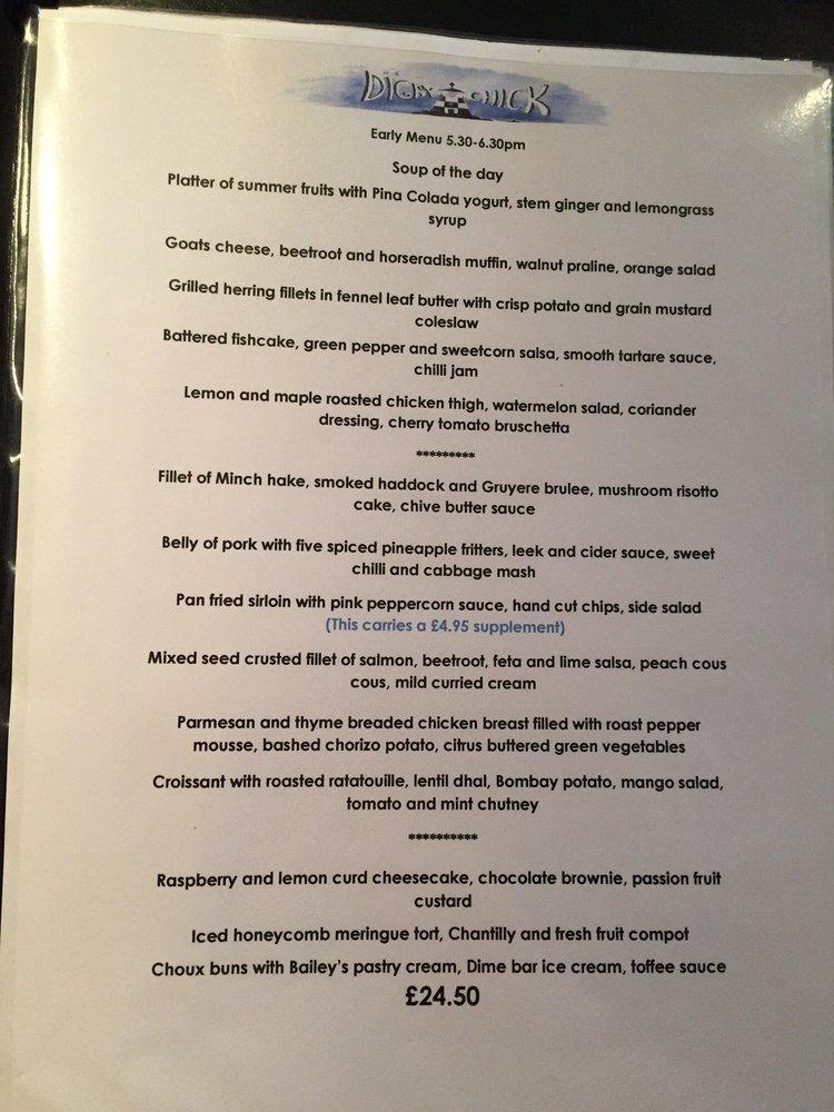 Menu at Digby Chick restaurant, Stornoway