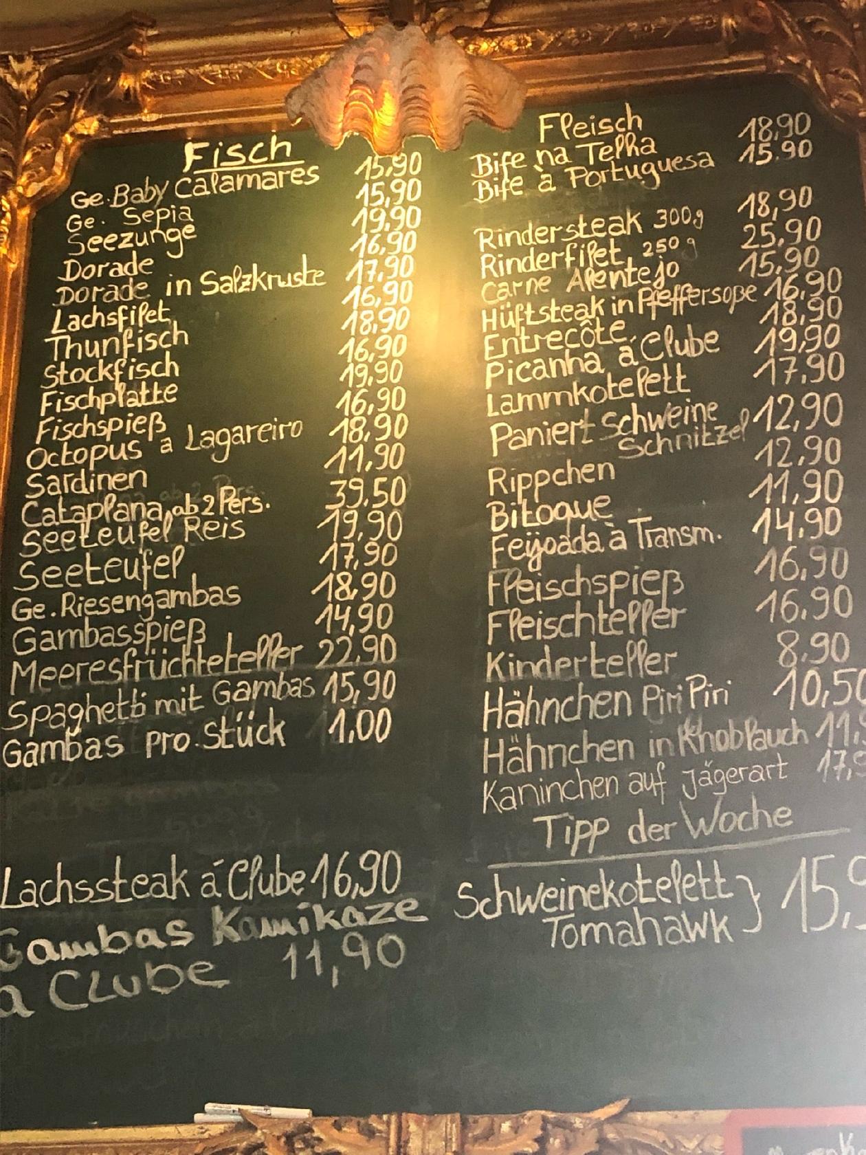 Menu at Frango Português restaurant, Düsseldorf