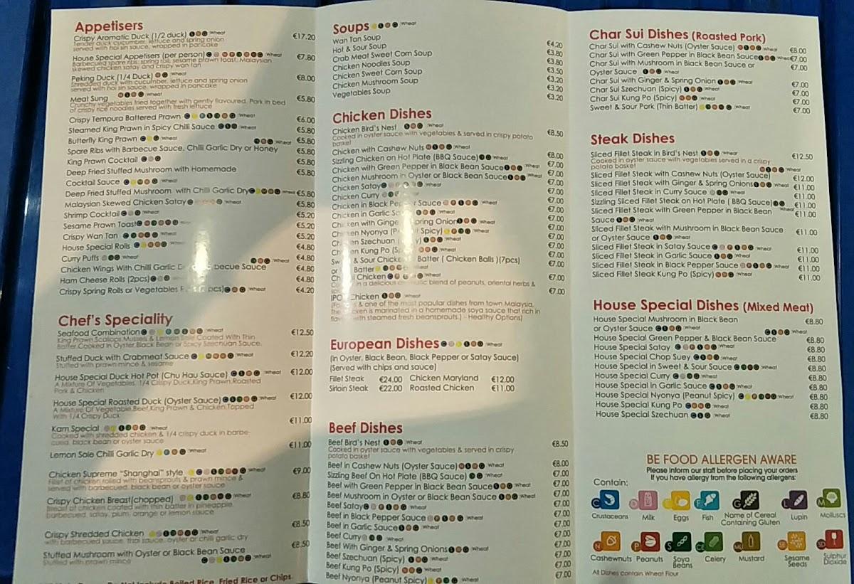 Menu at Kam Palace restaurant, Urlingford