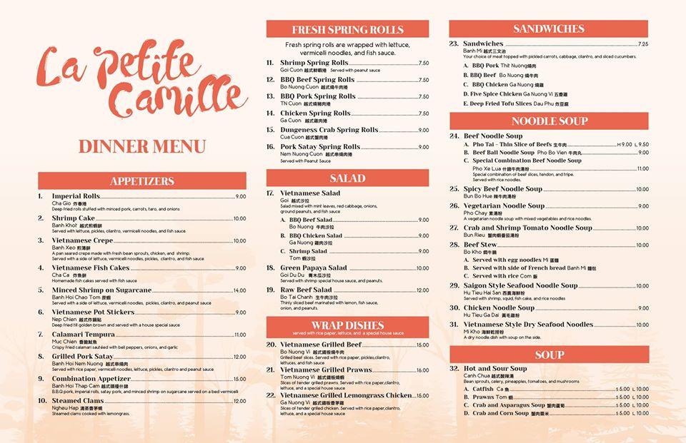 Menu at La Petite Camille restaurant, Millbrae