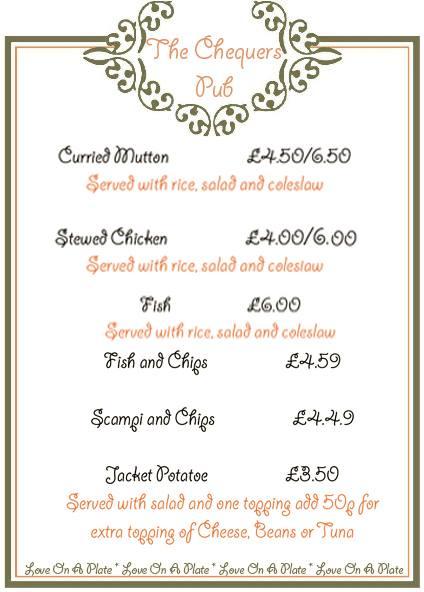 Menu at The Chequers pub & bar, Luton, 112 Park St