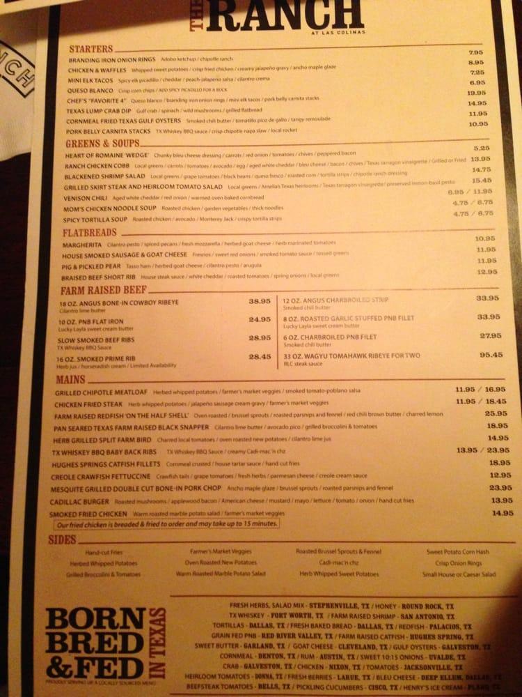 Menu at The Ranch at Las Colinas steakhouse, Irving