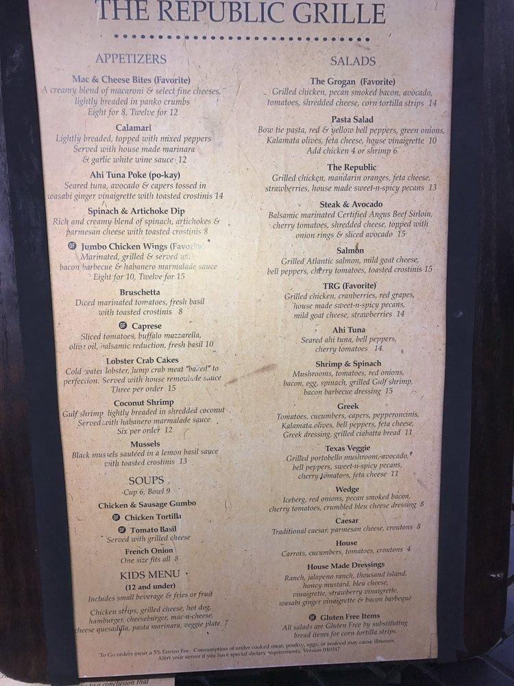 Menu at The Republic Grille - The Woodlands, The Woodlands, W Panther ...