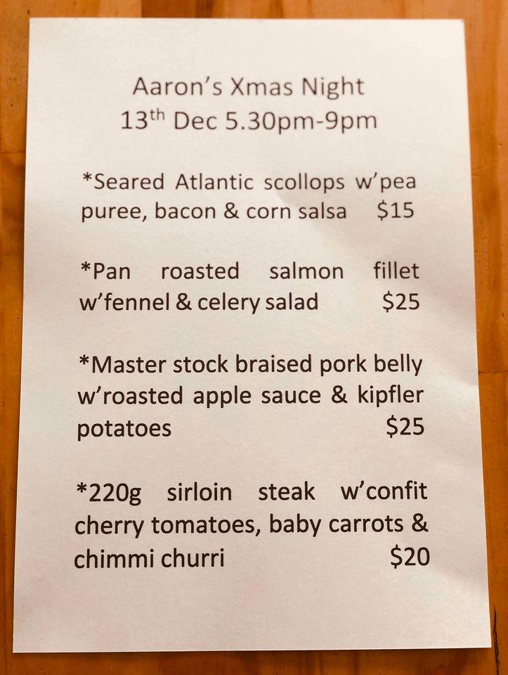 Menu at Xavier's Place cafe, Fairy Meadow