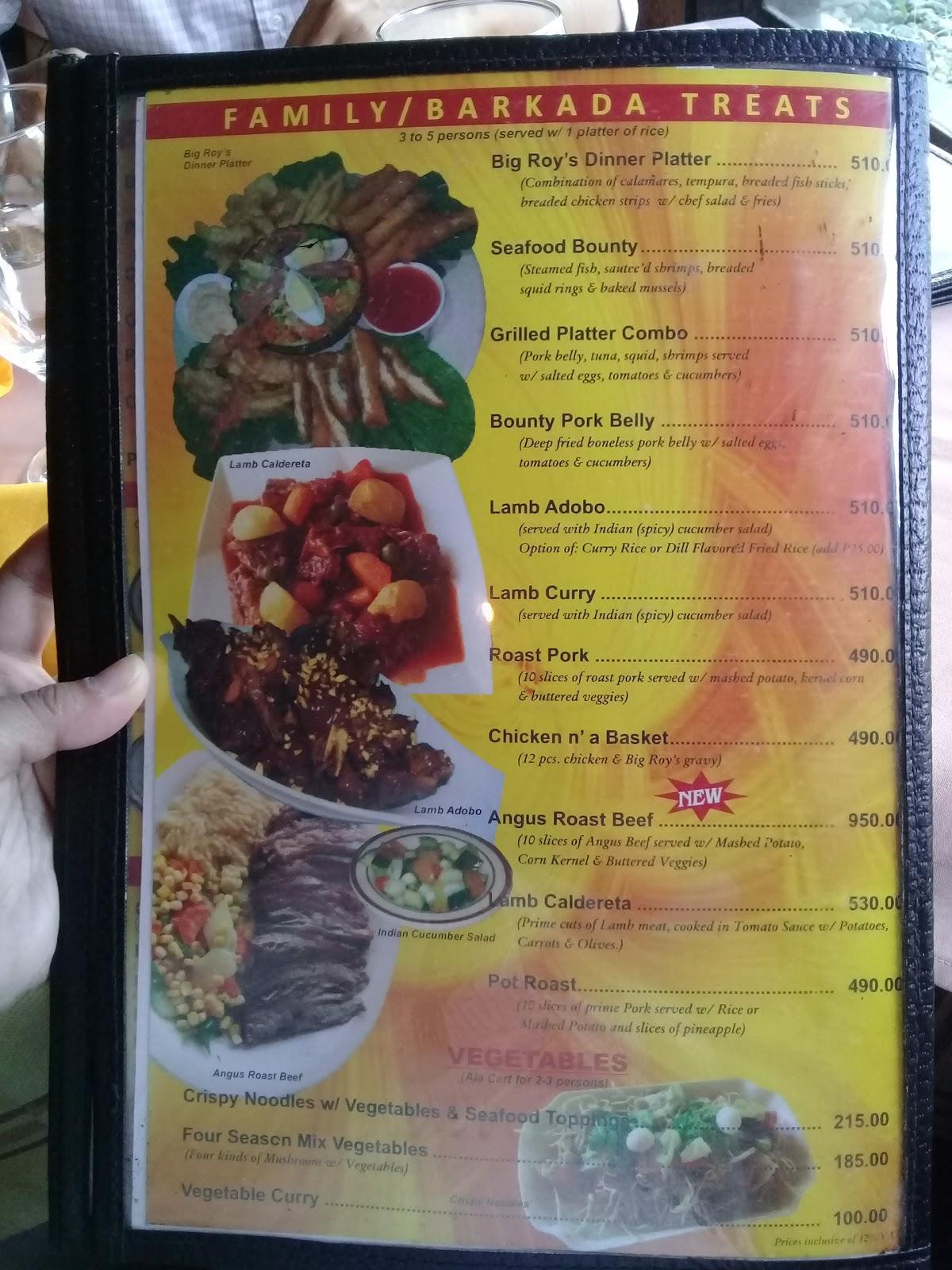 Menu at Big Roy’s Café cafe, Ormoc