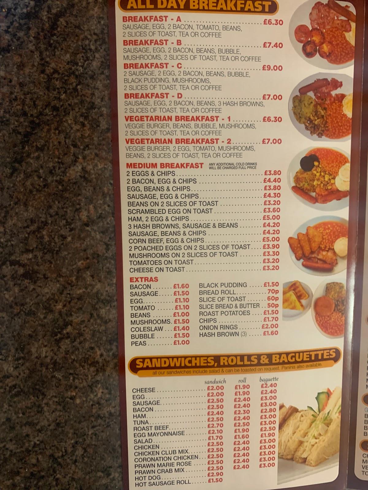 Menu at Crumbs Cafe, Beck Row
