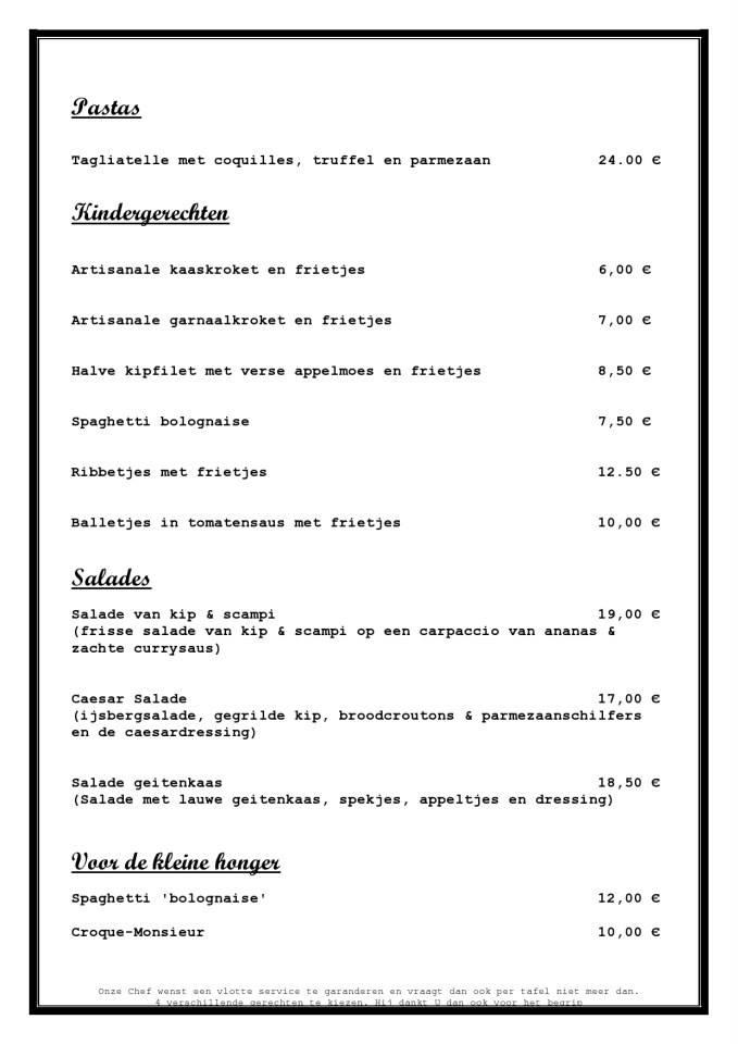 Menu at Gaver 15, Berlare