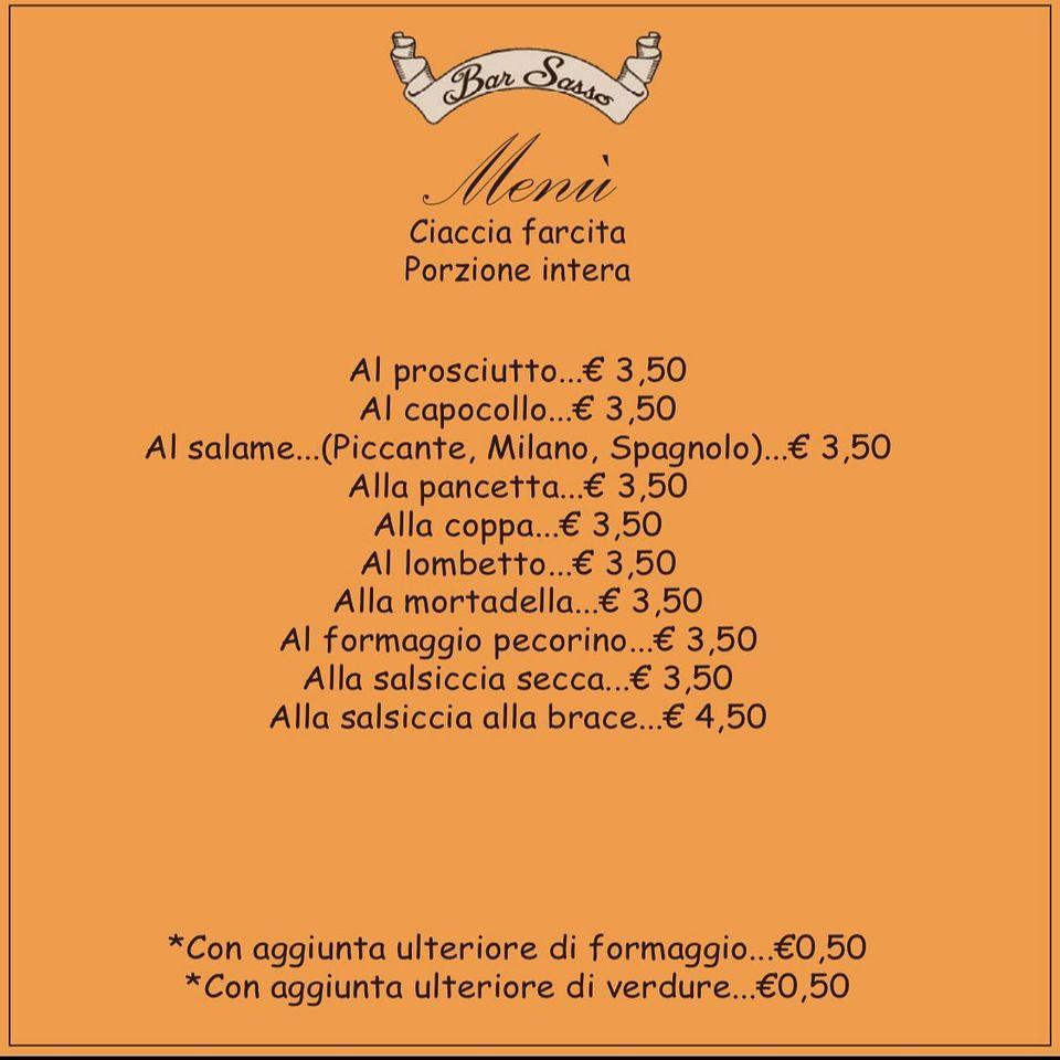 Menu da Il Sasso pub & bar, Città di Castello, Località Sasso n. 11