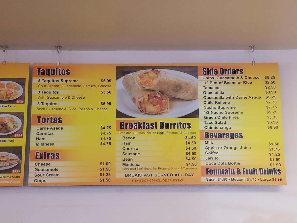 Menu at Lily's Mexican Food restaurant, Parker