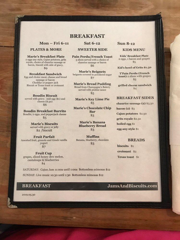 Menu at Tante Marie pub & bar, Breaux Bridge