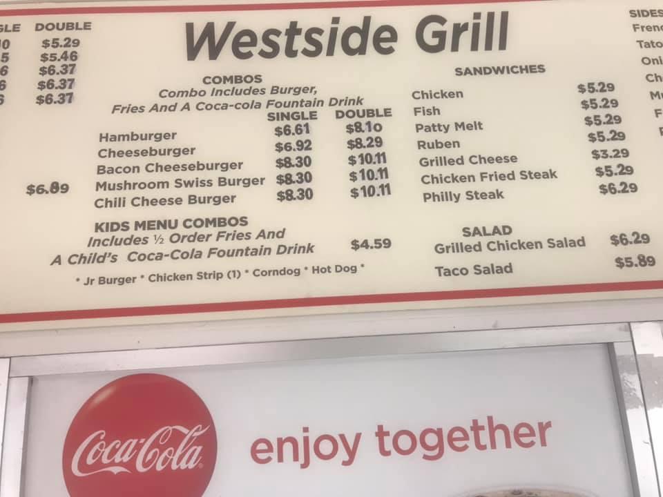 Menu at Westside Burger & Grill fast food, Springdale