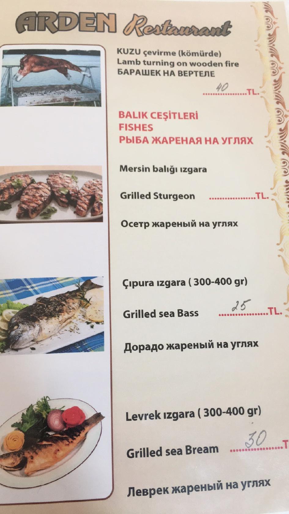 Menu at ARDEN RESTAURANT, Didim