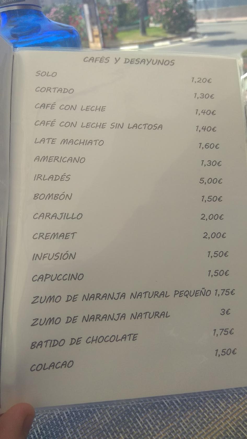 Menu at Arte Sano restaurant, Calp