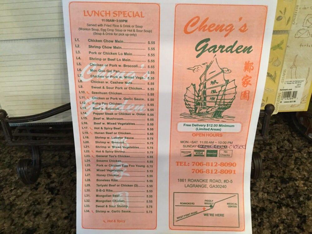Menu at Cheng's Garden restaurant, LaGrange