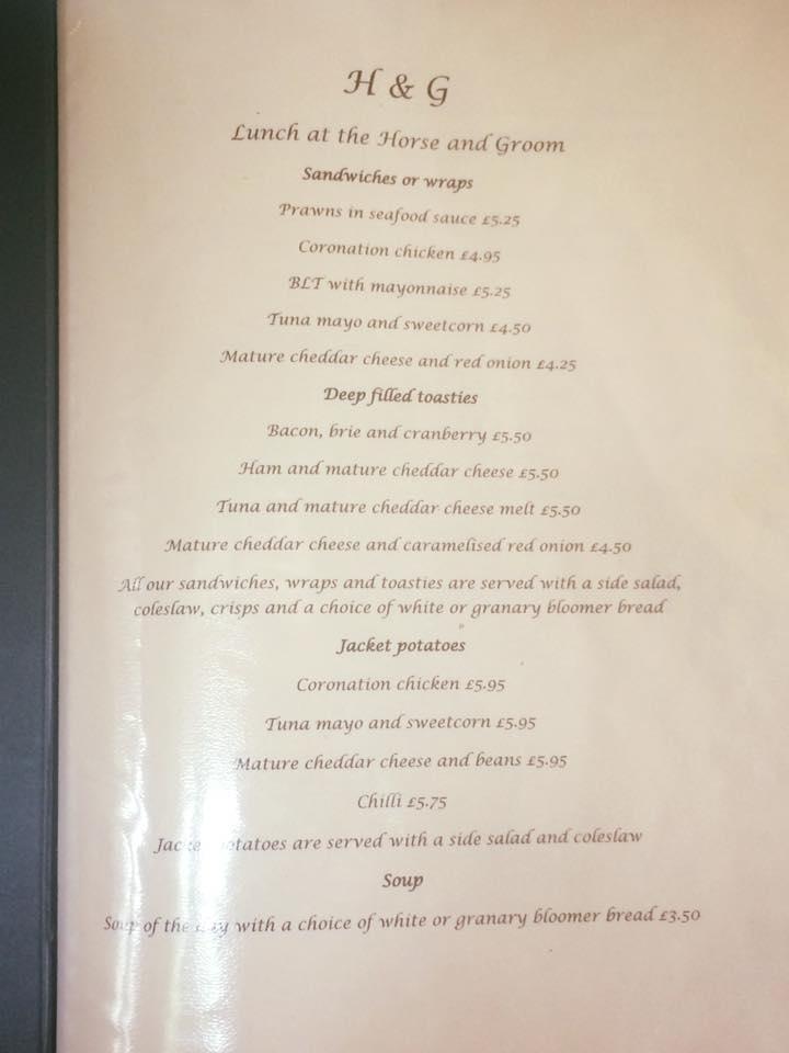 Menu at The Horse and Groom Pub, Rochford