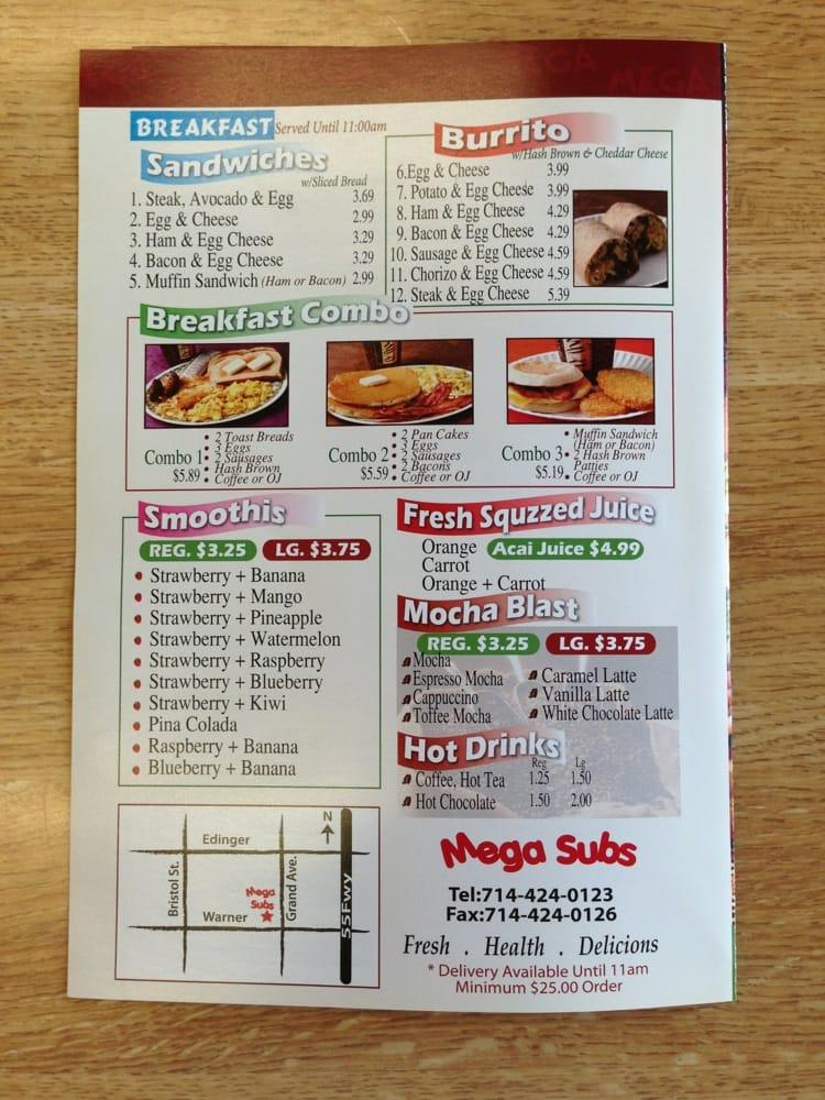 Menu at Mega Subs restaurant, Santa Ana