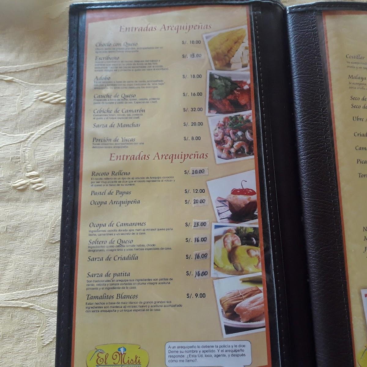 Carta del restaurante Restaurate Campestre El Misti, Peru
